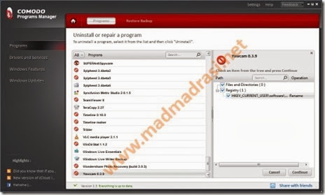 Comodo Programs Manager Cleans Uninstall leftovers