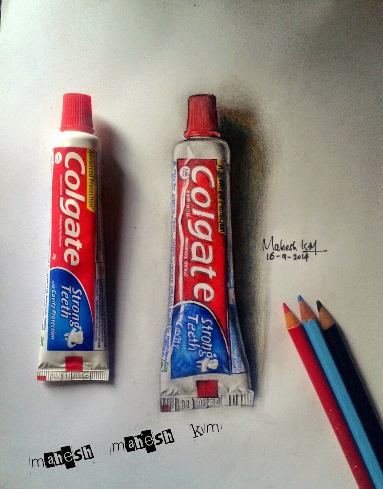 Mahesh K M Arts Cafe: Pencil Drawing on paper.. 3D colgate