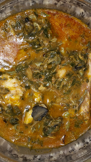 Achi soup with uziza leaves