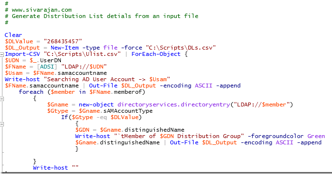 Search Active Directory And Generate Distribution List Membership Details Powershell Script