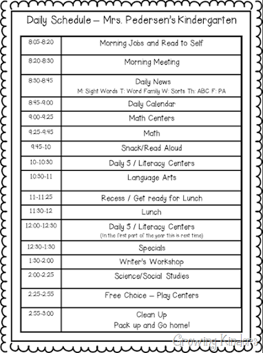 Typical kindergarten daily schedule - sheryto