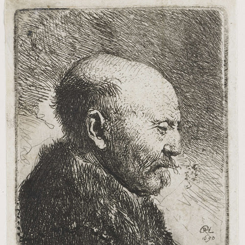 Kale man in profiel, Rembrandt van Rijn, 1630 - Rijksmuseum