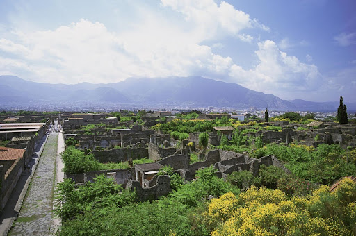 Aerial view of ancient city of Pompeii archaeological site, Pompeii ...