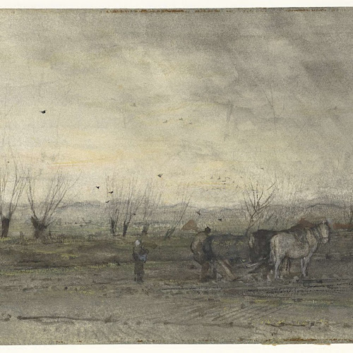 Landschap met ploegende boer, Jacob Maris, 1847 - 1899 - Rijksmuseum