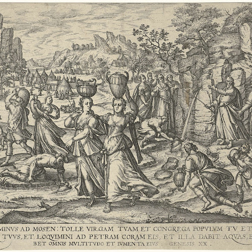 Mozes slaat water uit de rots, Symon Novelanus (toegeschreven aan), 1577 - 1627 - Rijksmuseum