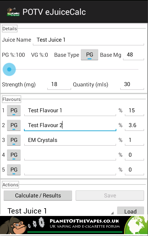 Eliquid Calculator POTV EJuice ELiquid