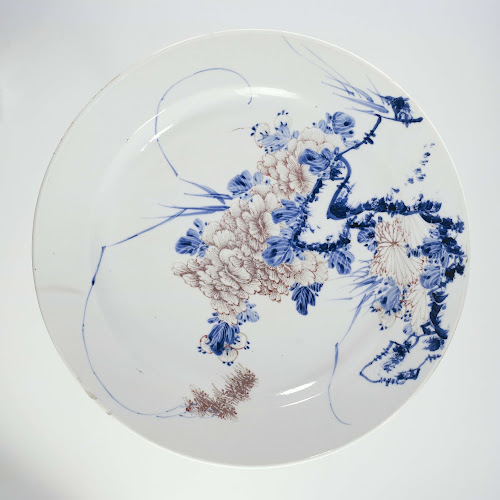 Plate with flowers, grass and flowering branches, anonymous, c. 1675 ...