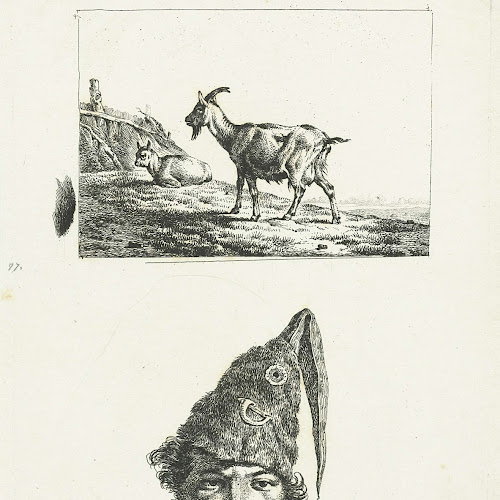 Geit en bok en een soldatenkop, Frédéric Théodore Faber, 1828 - 1831 ...