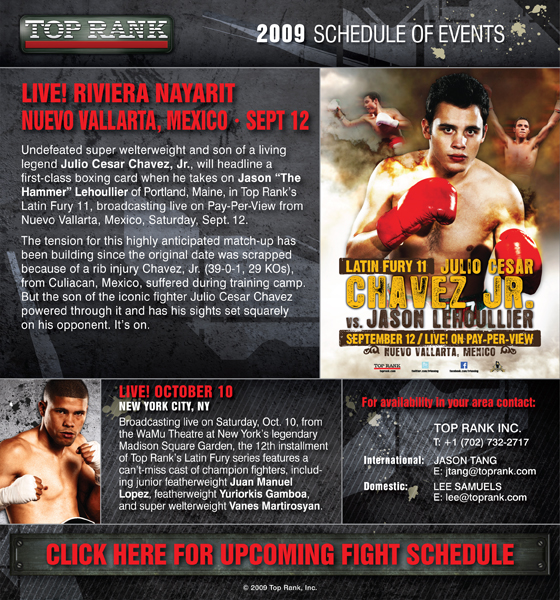 Top Rank Boxing: Upcoming Fight Schedule - updated on August 20, 2009