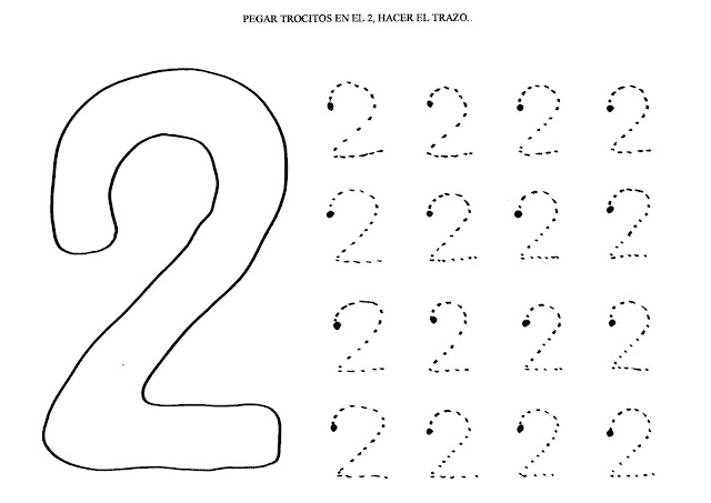 FICHAS DE NUMEROS PARA PINTAR Y REPASAR: EL DOS