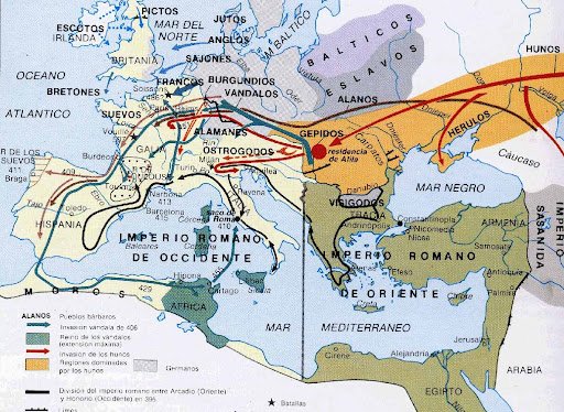 Mapa - Invasiones Barbaras en el Siglo V