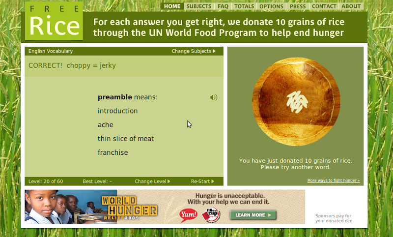 คุณช่วยผู้หิวโหยได้ด้วยปลายนิ้วกับ FreeRice.com | Akedemo (o-o)