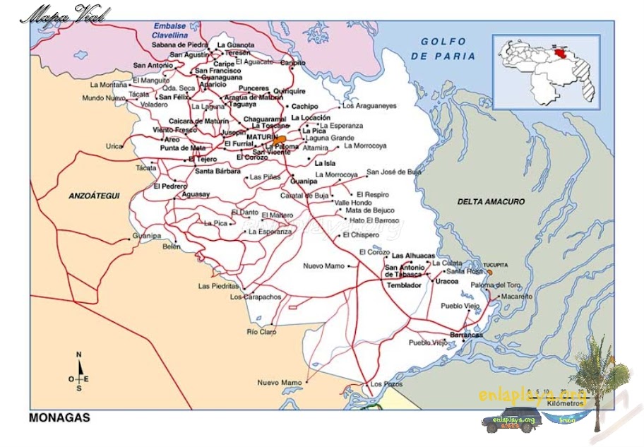 Mapa vial del Estado Monagas