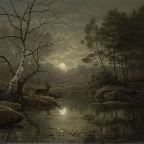 Boslandschap bij maanlicht, Georg Eduard Otto Saal, 1861 - Rijksmuseum