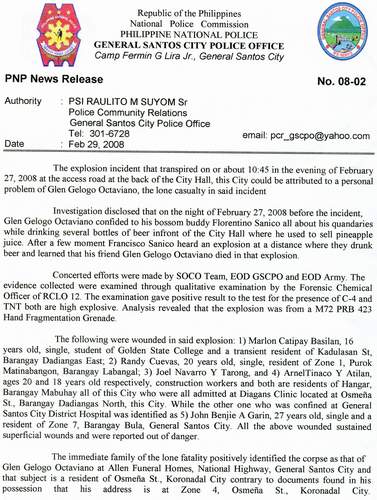 Pnp Report On Gensan Blast Gensan News Online