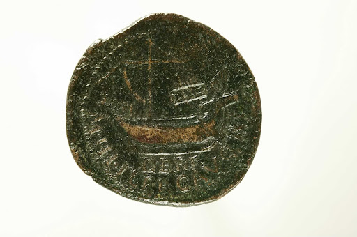 Roman coin with the image of a ship - Unknown — Google Arts & Culture