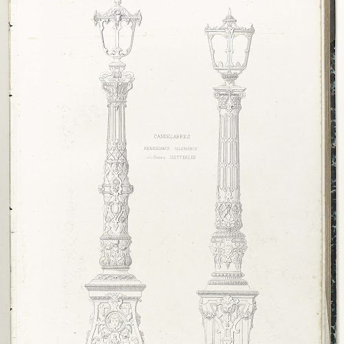 Twee straatlantaarns, Charles Claesen, after J. Herman, c. 1866 - c ...