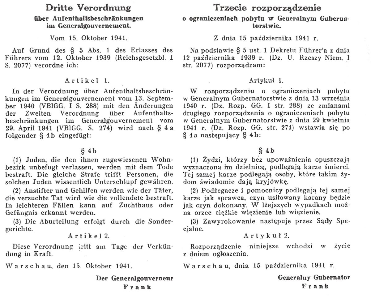 The Third Decree of General Governor Hans Frank concerning restrictions ...
