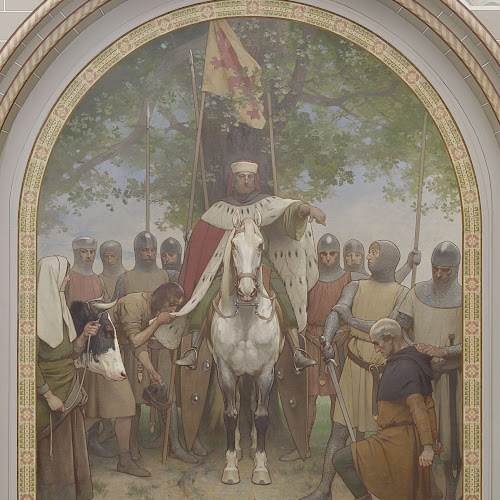 Schildering door Georg Sturm met de scène Willem de Goede veroordeelt ...