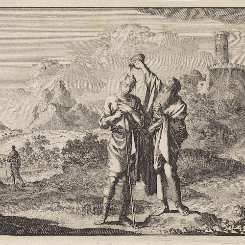 Saul door Samuël tot koning gezalfd, Jan Luyken, 1704 - Rijksmuseum